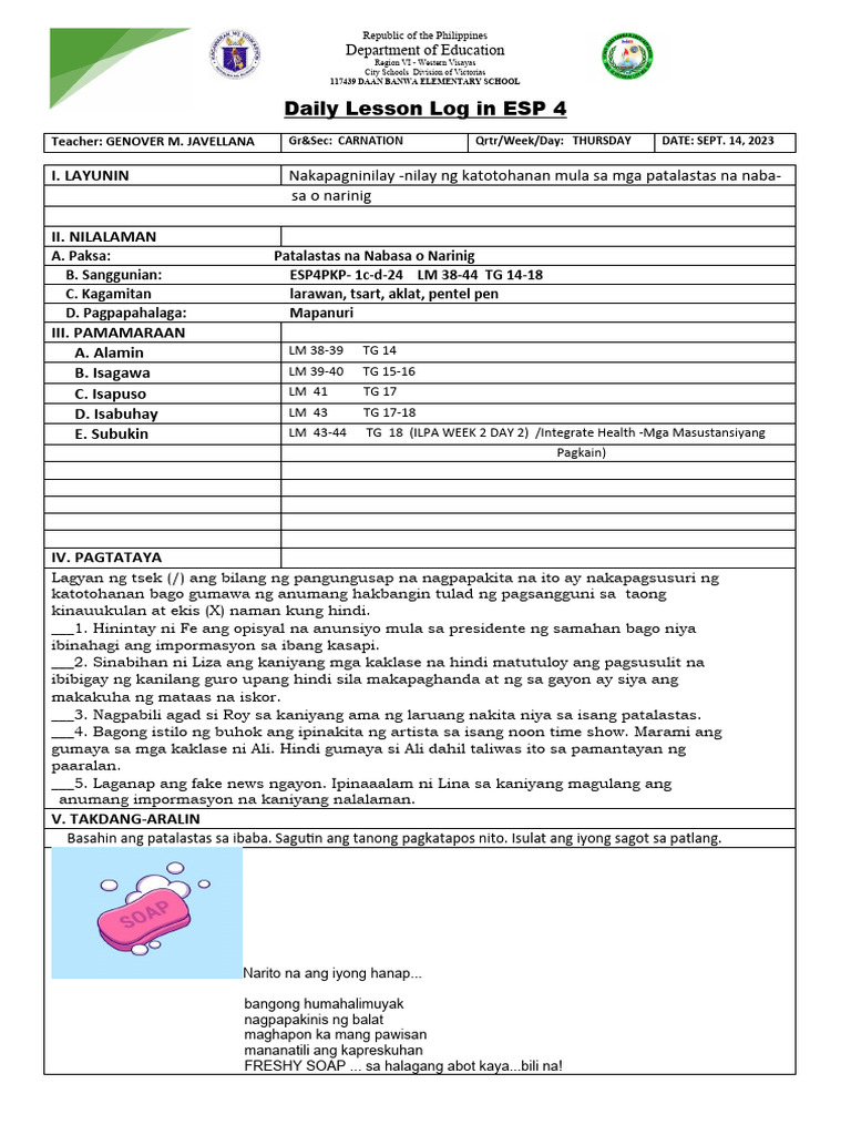DLL ESP Q1 Lesson 2c | PDF