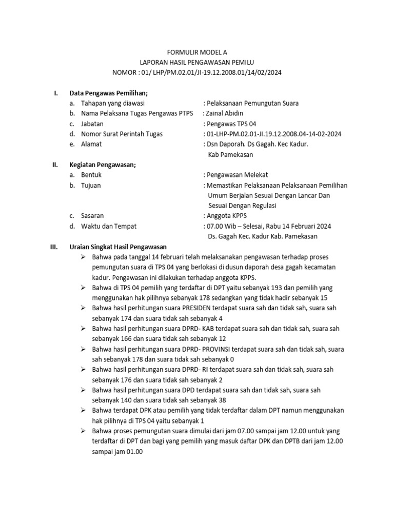 CONTOH FORMAT FORM A PTPS PPK | PDF