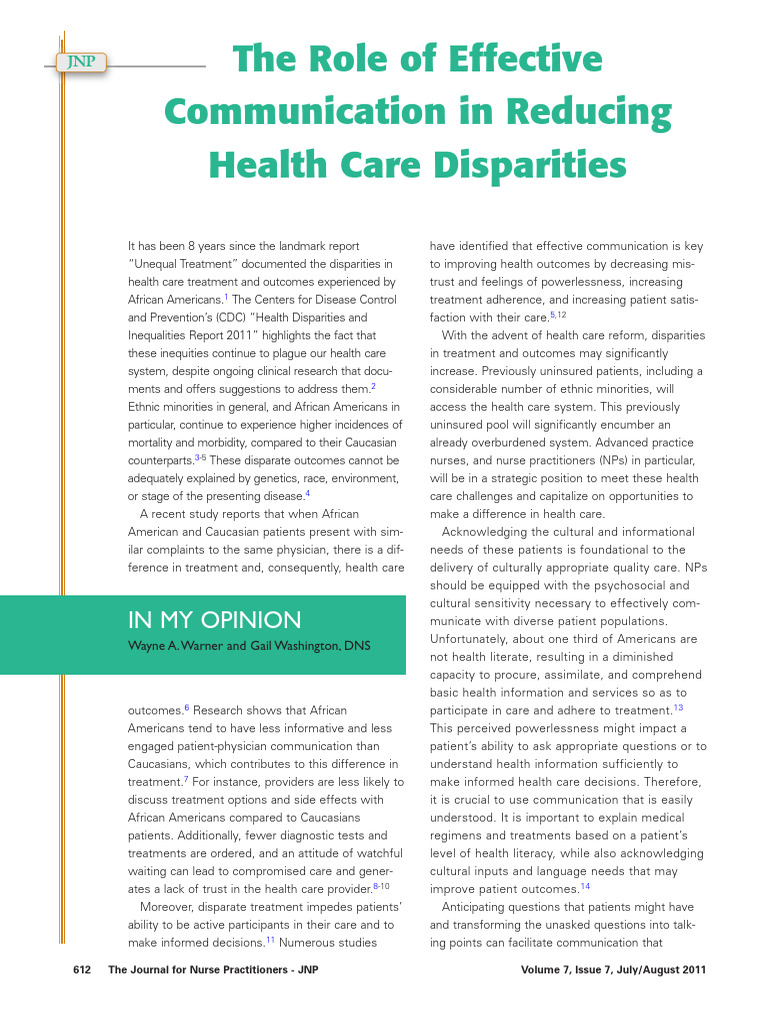 The Role of Effective Communication in Reducing Health Care Disparities ...