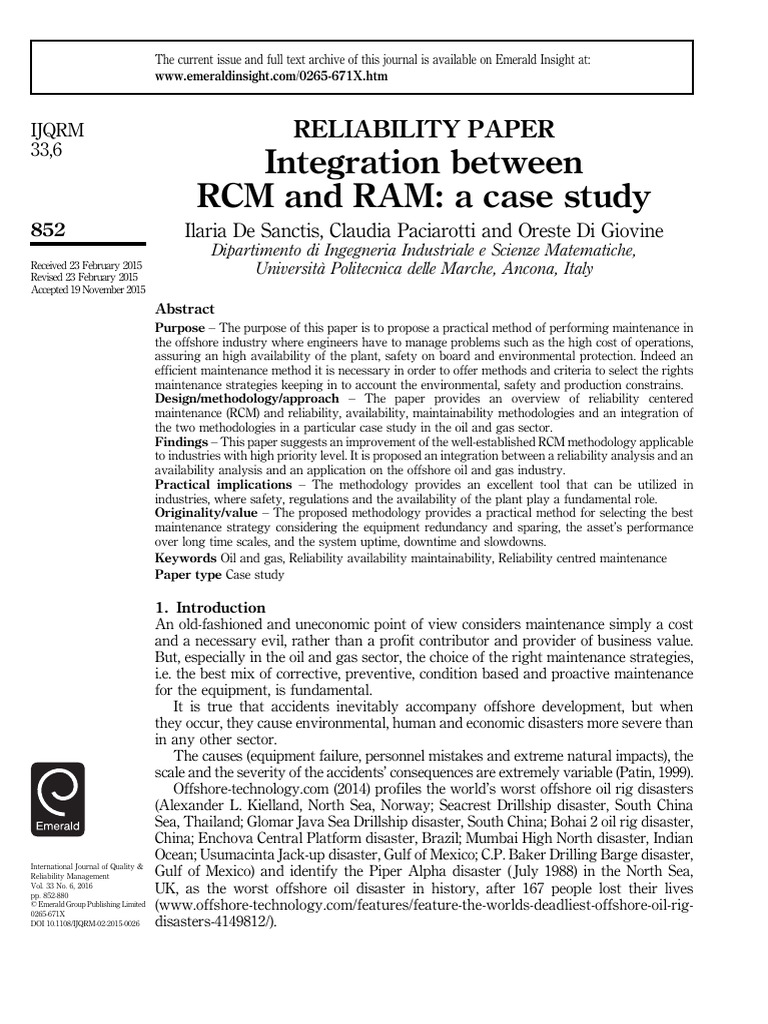Intgration Between RCM & RAM - A Case Study | PDF | Reliability ...