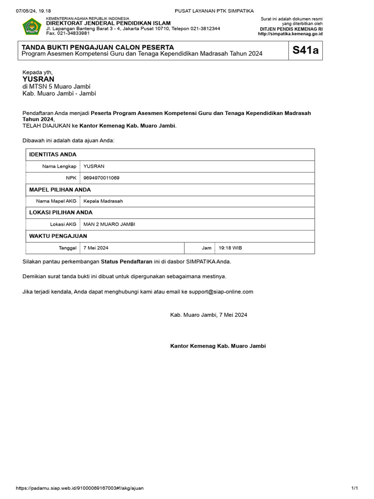 Bukti Daftar AKG | PDF