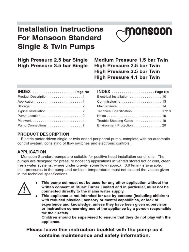 Monsoon Pump Installation Guide | PDF | Pump | Electrical Wiring