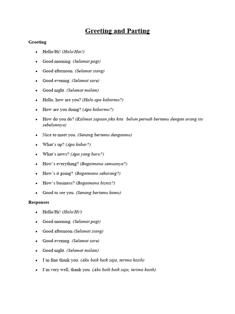 Greeting and Parting Phrases Guide | PDF
