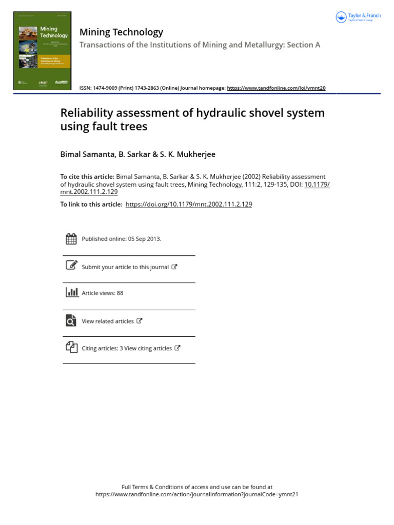 Reliability Assessment of Hydraulic Shovel System Using Fault Trees | PDF | Reliability ...