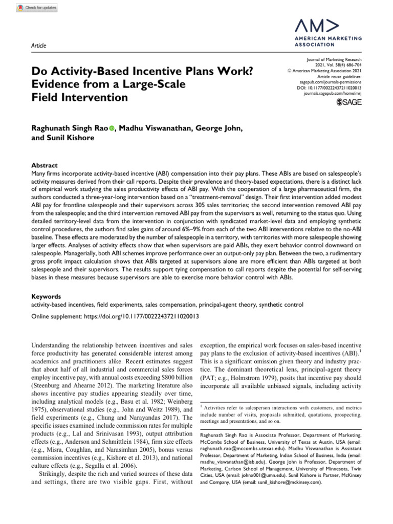 Do Activity-Based Incentive Plans Work Evidence From A Large-Scale ...