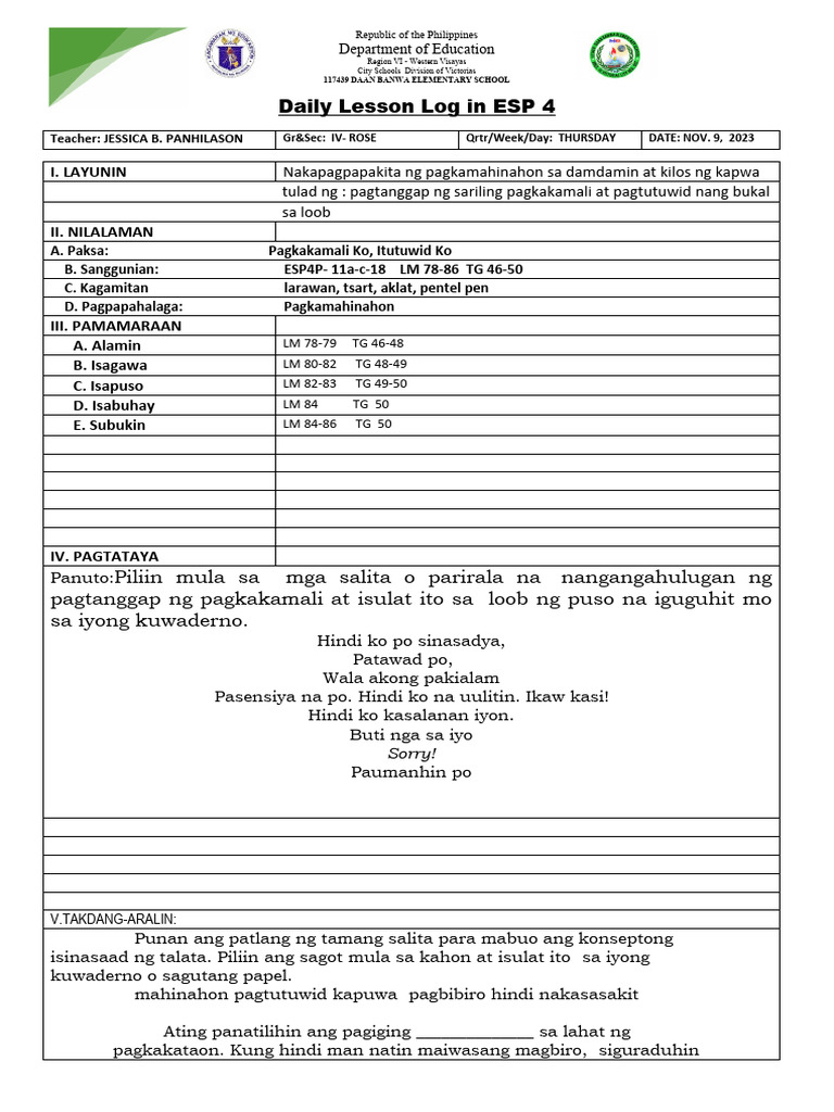 DLL ESP Q2 WEEK 1 Day 4 | PDF