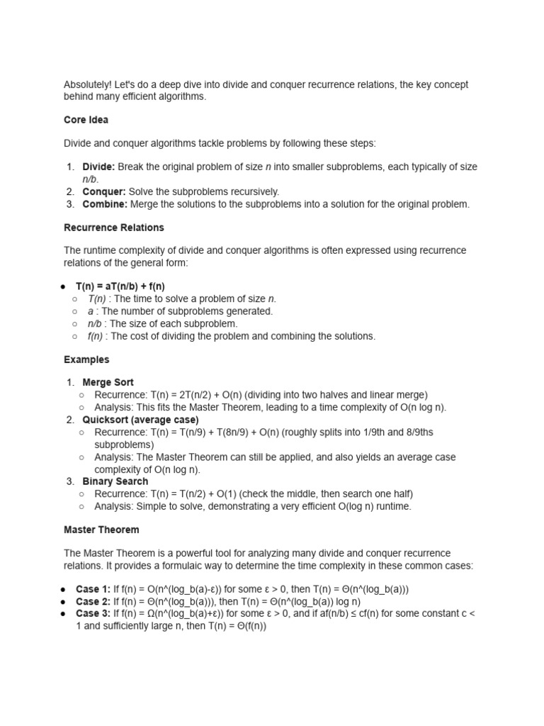 Divide and Conquer Recurrence Relations in Deepth... | PDF | Theoretical Computer Science ...