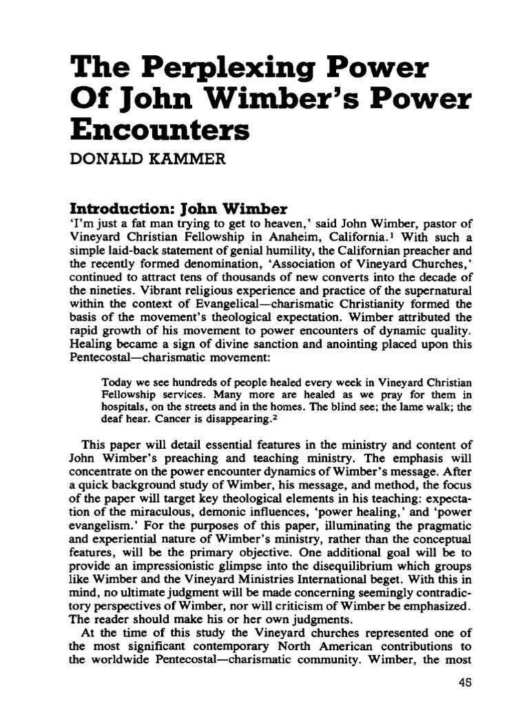 The Perplexing Power of John Wimber's Power Encounters: Donald Kammer | PDF | Pentecostalism ...