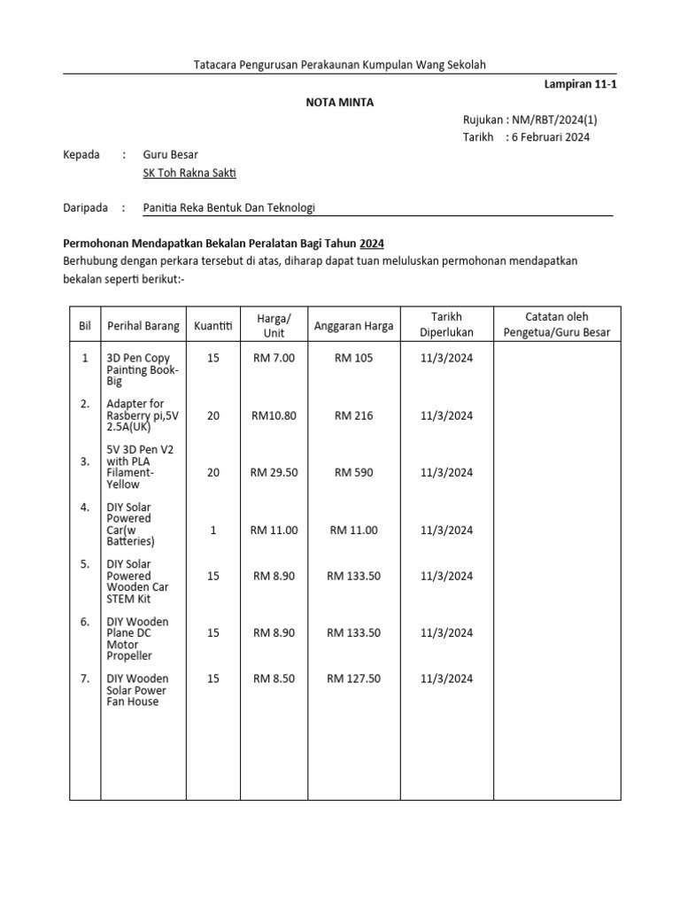 nota minta panitia RBT 2024 | PDF