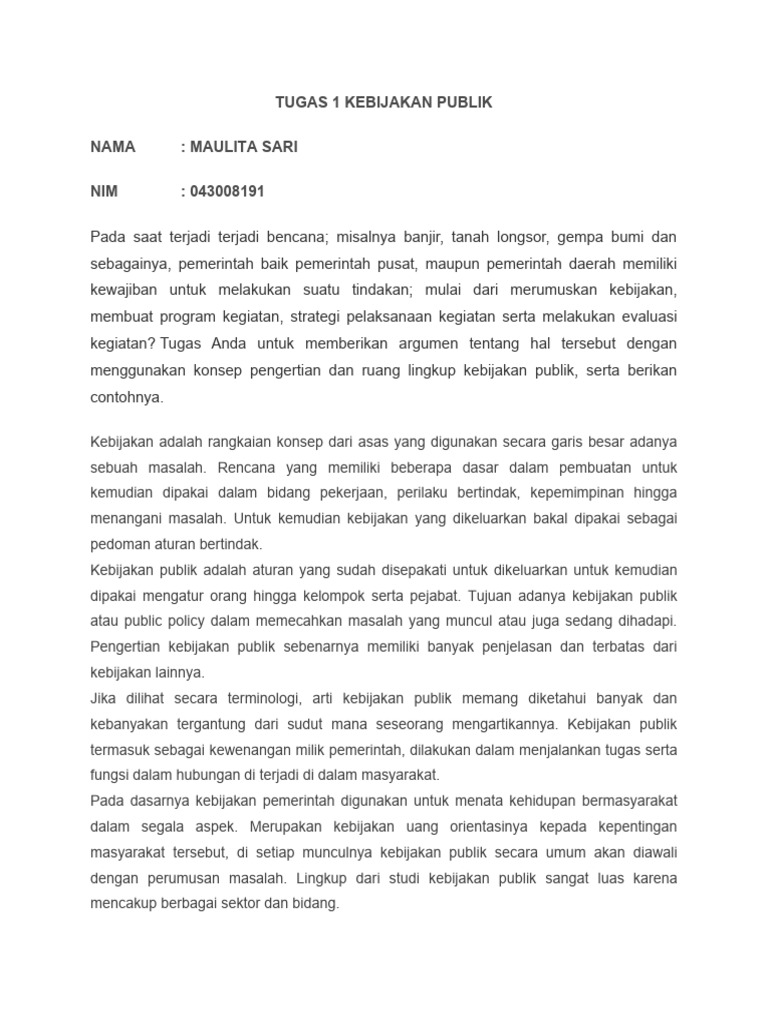 Tugas 1 Kebijakan Publik | PDF | Politik | Pengembangan Diri
