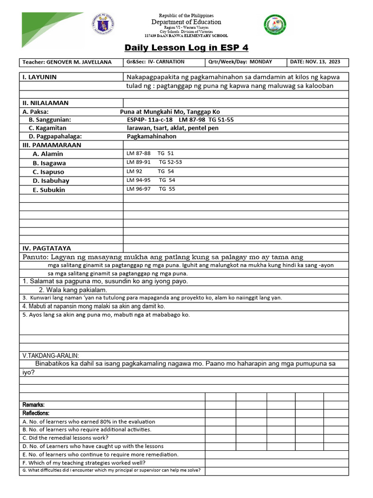 DLL ESP Q2 WEEK 2 Day 1 | PDF