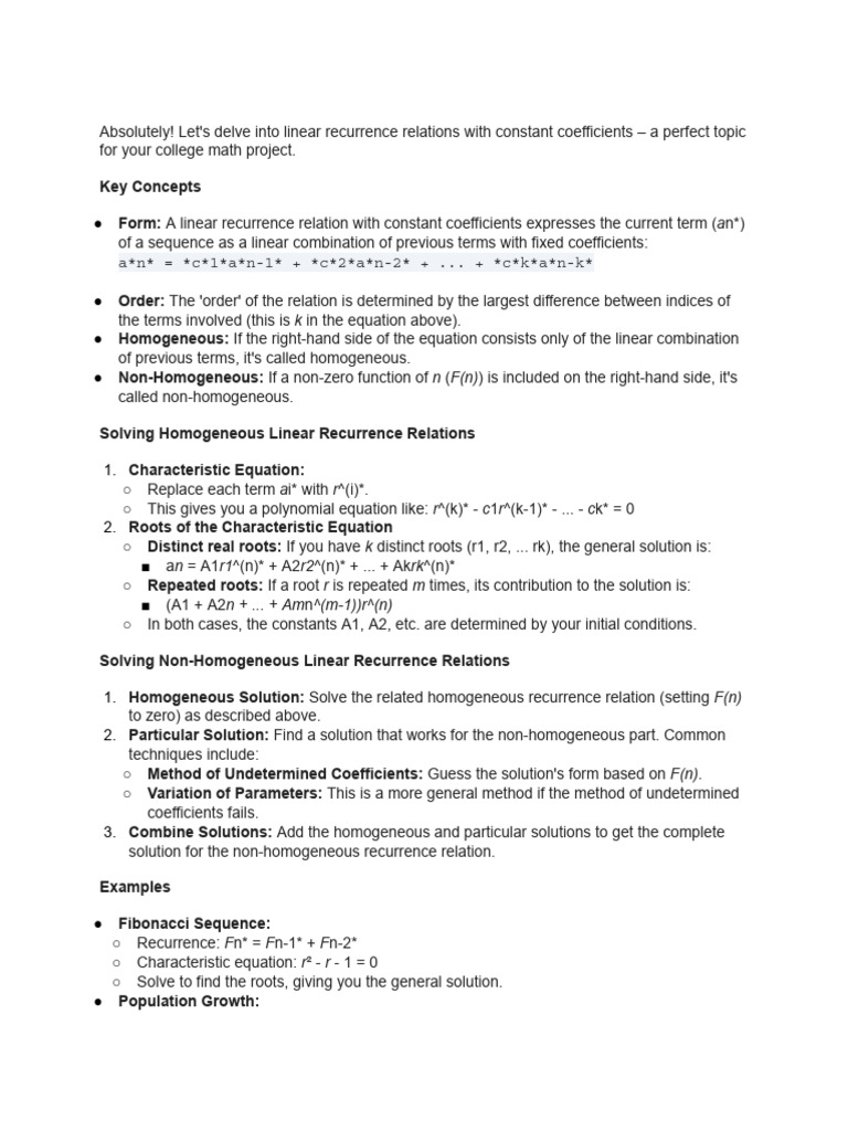Solving Homogeneous Linear Recurrence Relations Pdf Recurrence