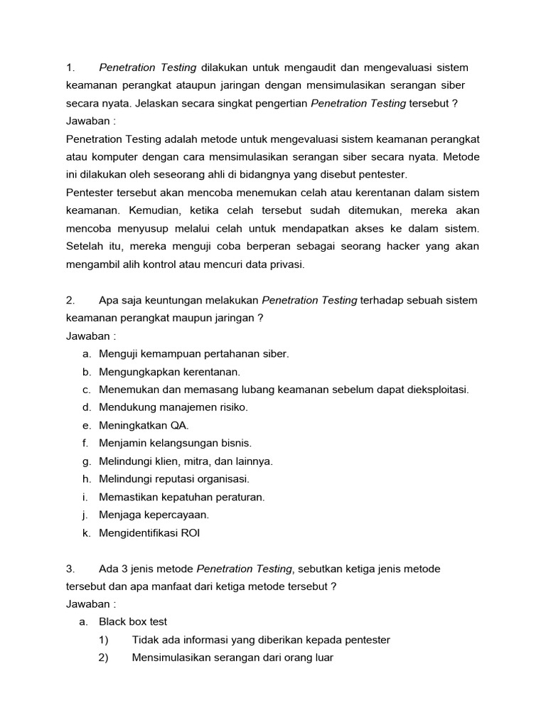 Metode dan Manfaat Penetration Testing | PDF | Karier & Perkembangan ...