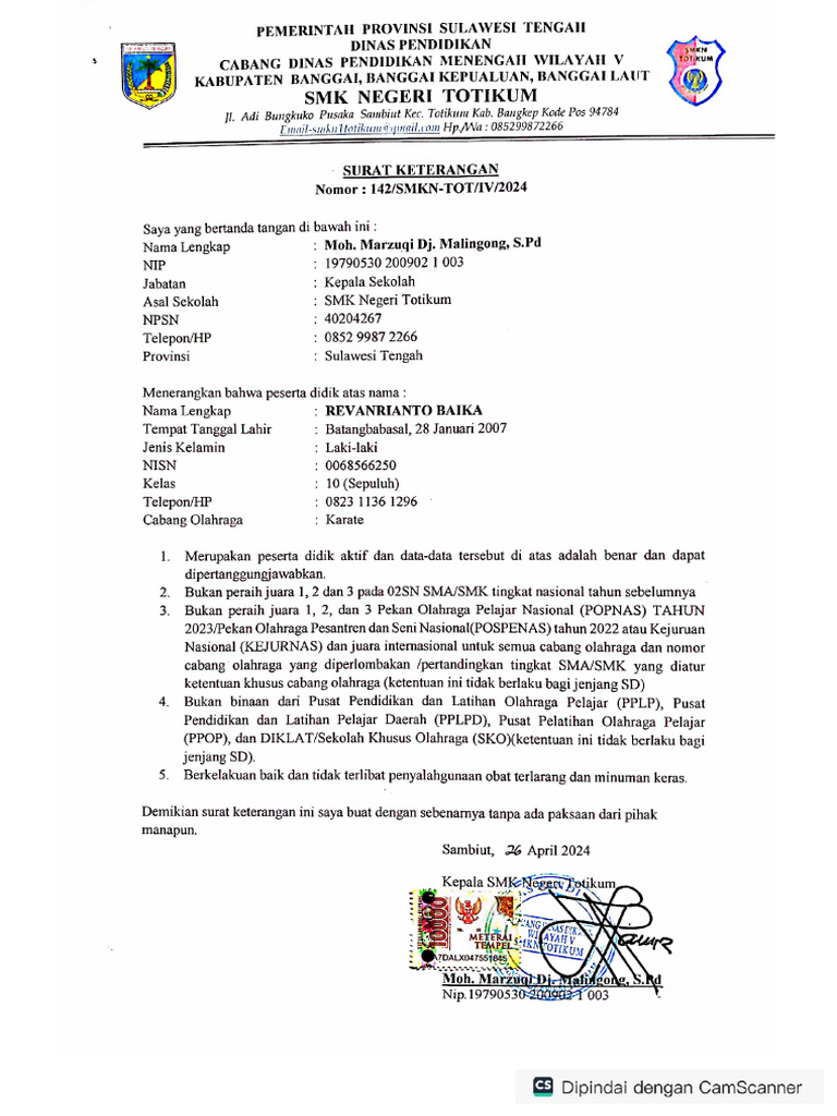 Surat Keterangan Kepsek | PDF