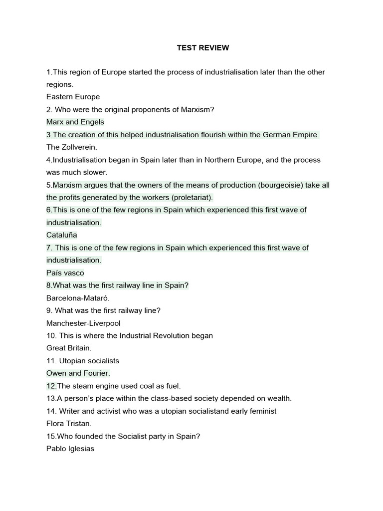 Test Review | PDF | Industrial Revolution | Marxism