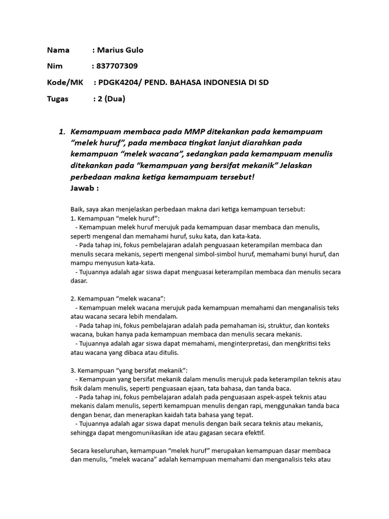 Analisis Kemampuan Membaca dan Menulis | PDF