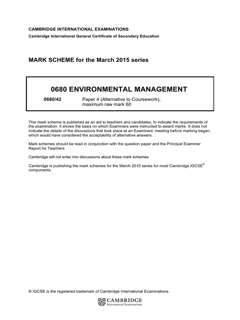 0680 Environmental Management: MARK SCHEME For The March 2015 Series ...