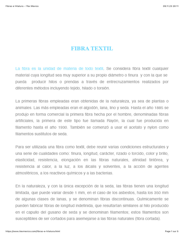 Fibras e Hilatura - ITex Mexico | PDF | Textiles | Fibra sintética