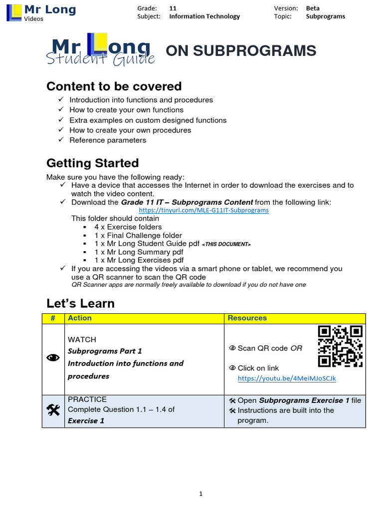 Subprograms MR Long Student Guide | PDF | Image Scanner | Qr Code