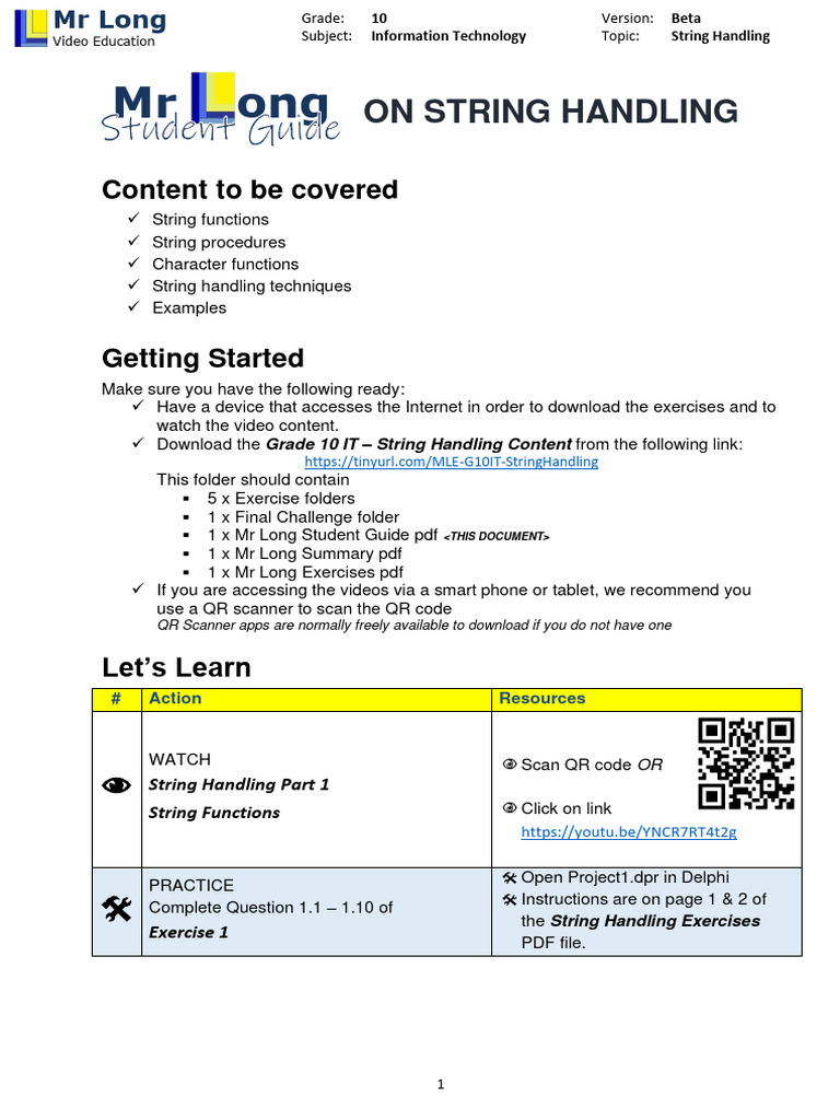 String Handling MR Long Student Guide | PDF | Qr Code | Image Scanner