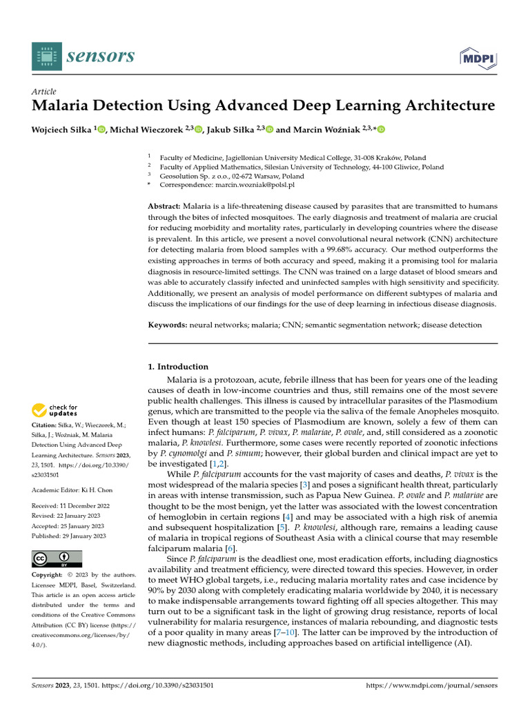 Malaria Detection Using Advanced Deep Learning Architecture | PDF ...