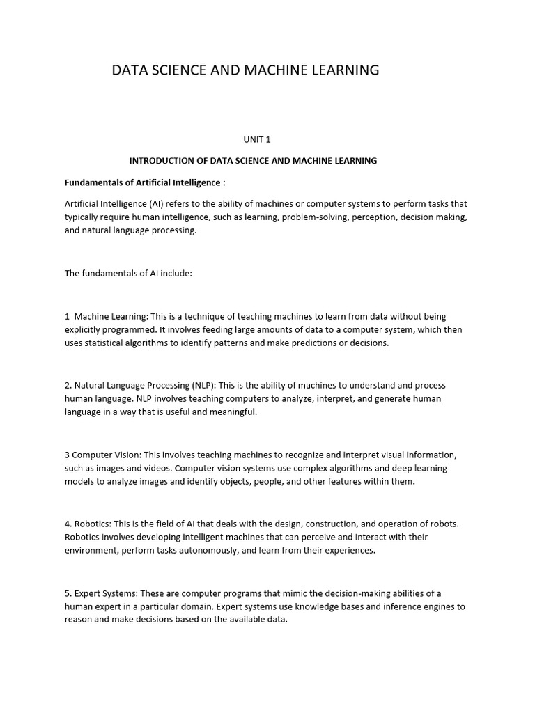Unit 1 Pdf Machine Learning Artificial Intelligence