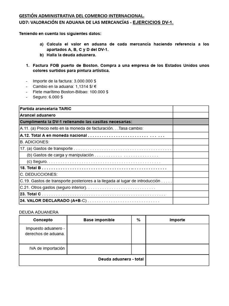 Ejercicios DV1 | PDF | aduana | Arancel