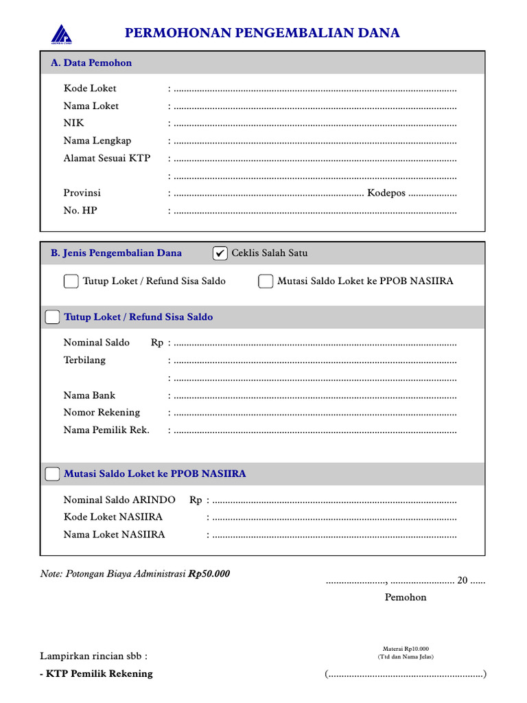 Permohonan Pengembalian Dana PPOB | PDF