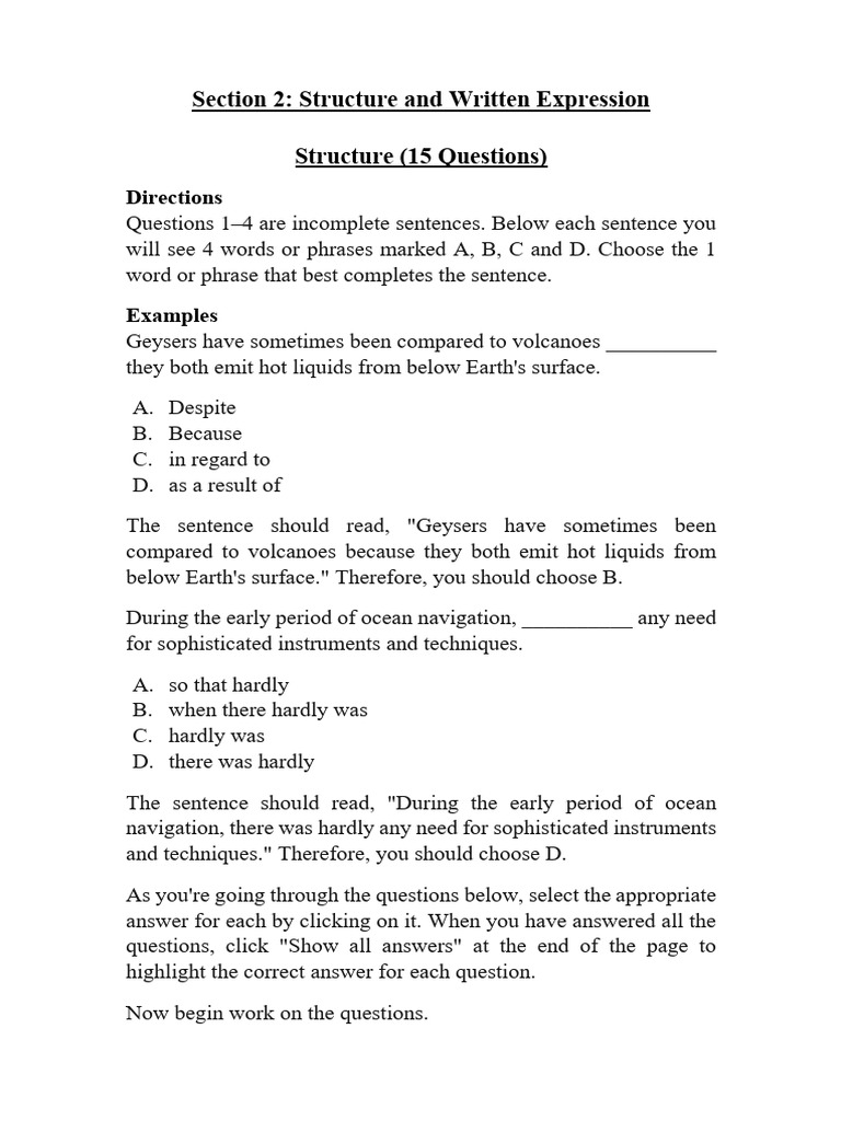 Structure and Written Expression TOEFL | Download Free PDF | Atmosphere ...