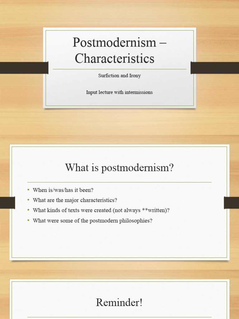 Postmodernism - Characteristics - Surfiction and Irony | PDF ...