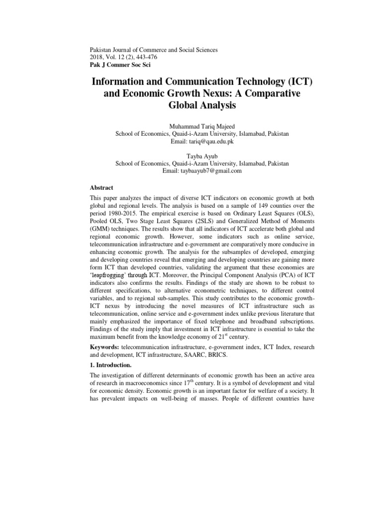 Information and Communication Technology (ICT) and Economic Growth ...