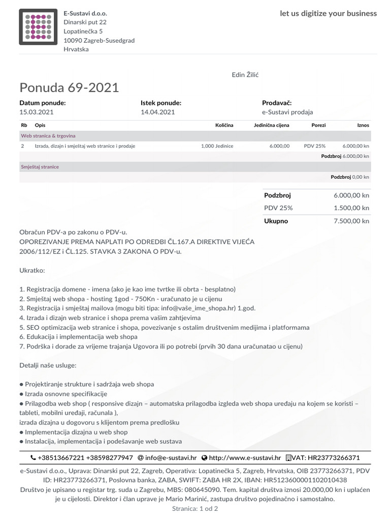 Ponuda 69-2021: Datum Ponude: Istek Ponude: Prodavač | PDF
