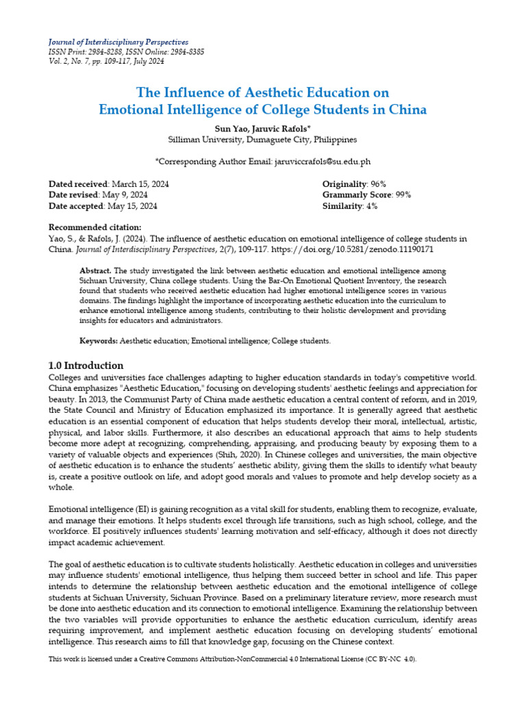 The Influence of Aesthetic Education On Emotional Intelligence of ...