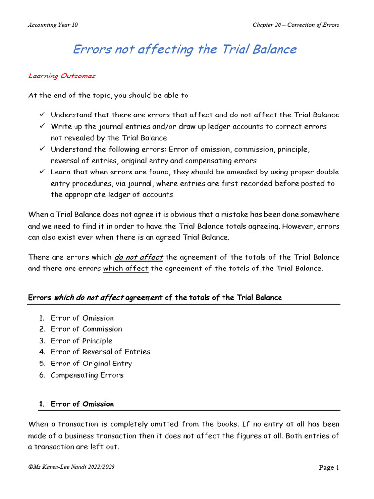 Correction of Errors Notes | PDF | Debits And Credits | Corporations