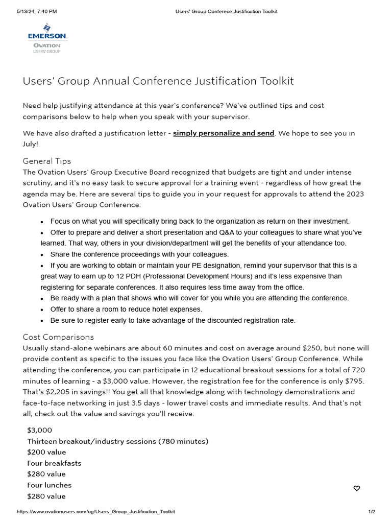 Users' Group Conferece Justification Toolkit | PDF | Business