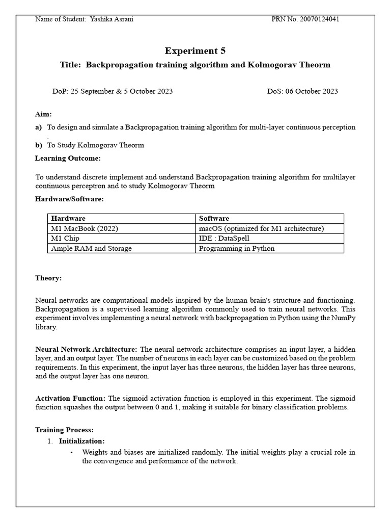 Yashika - Experiment 5 NN | Download Free PDF | Artificial Neural Network | Computational ...