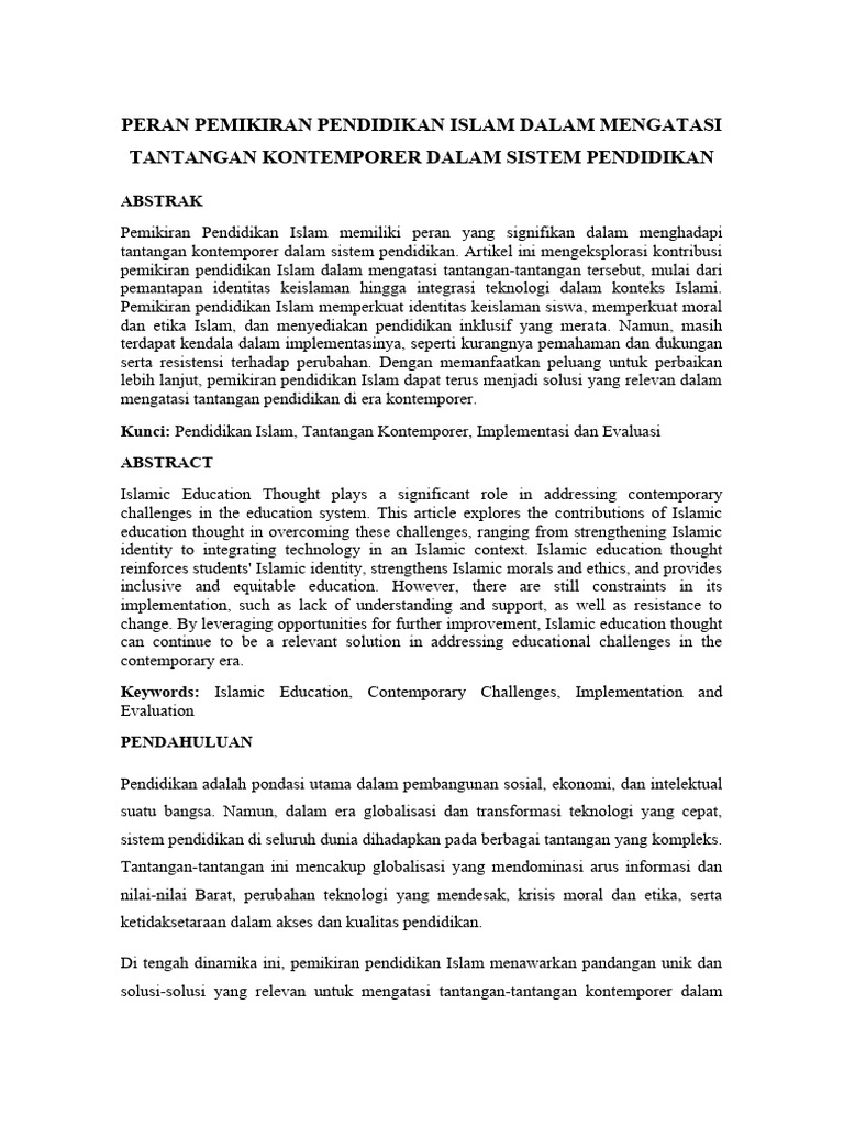 Peran Pemikiran Pendidikan Islam Dalam Mengatasi Tantangan Kontemporer Dalam Sistem Pendidikan ...