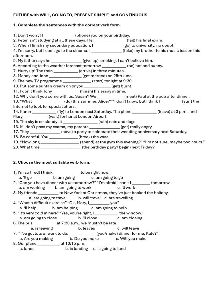 Future Tenses Worksheet | PDF