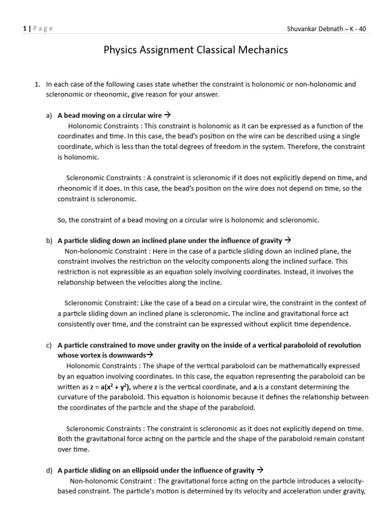 CM Assignment | PDF | Mechanics | Classical Mechanics