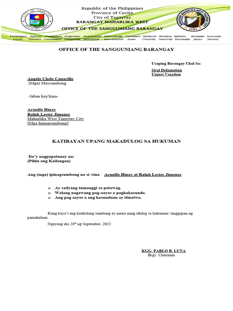 Katibayan NG Pagdulog Sa Hukuman | PDF