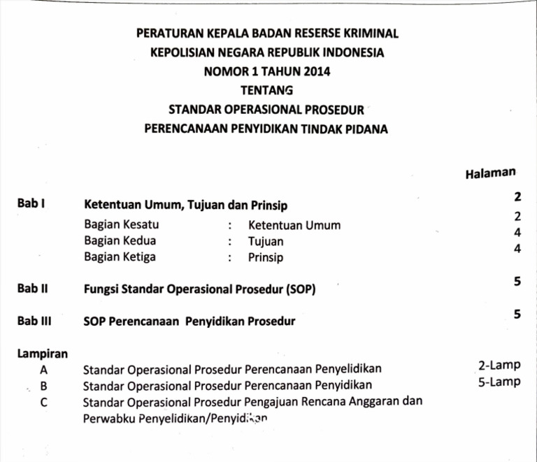 List Perkab Reskrimpolri 1-14 Tentang Standar Operasional Prosedur ...
