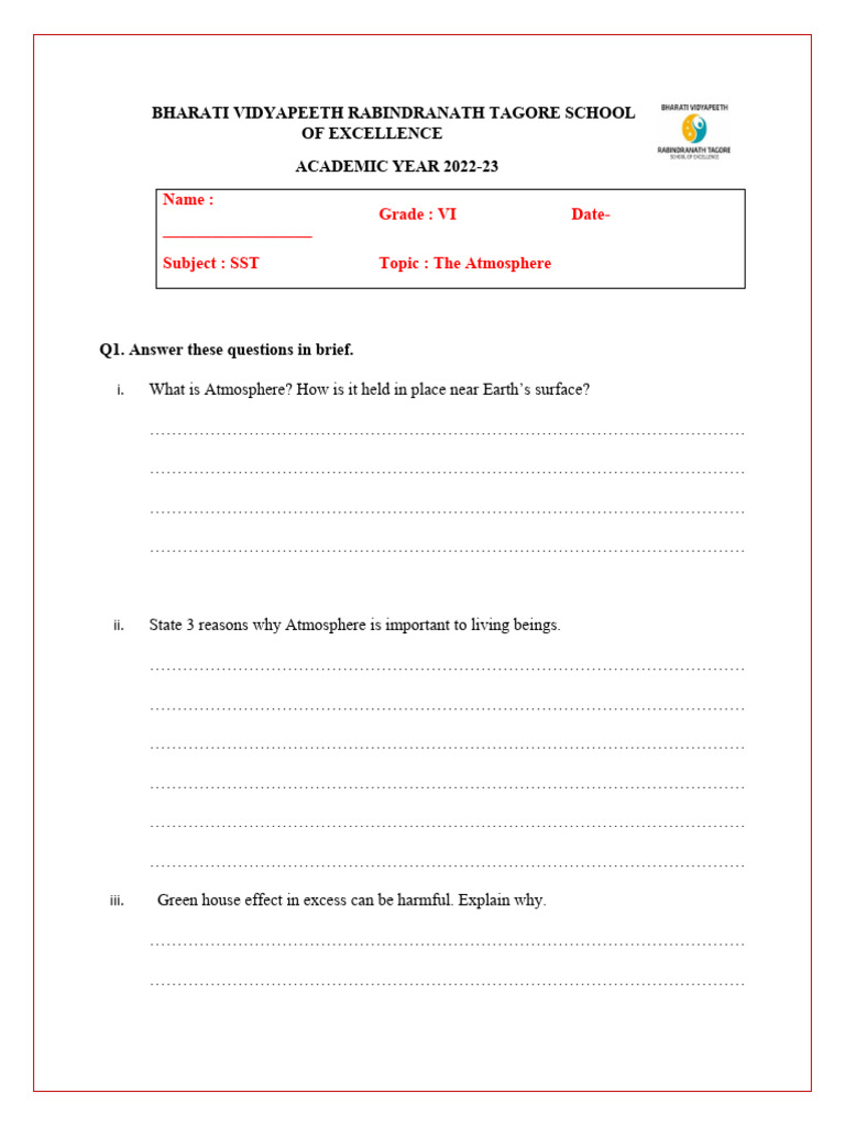 Worksheet 1 The Atmosphere Answer Key | PDF | Atmosphere Of Earth ...