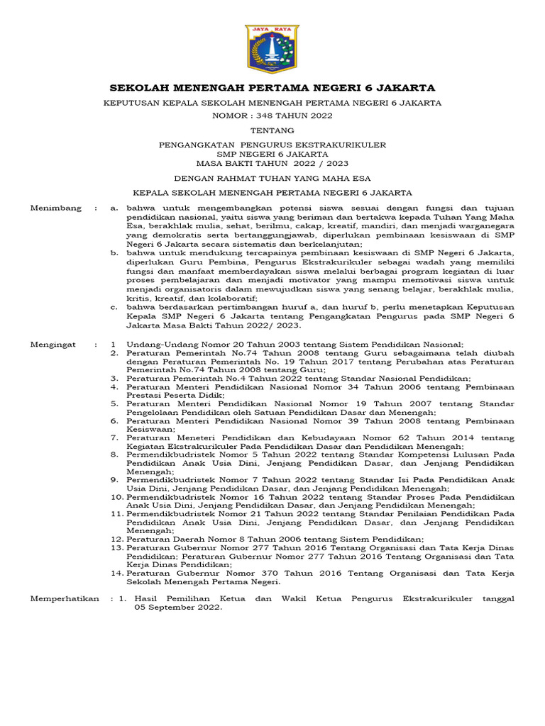 SK Pengurus Ekstrakurkuler Sidanira 2023 (2) (1) 2 | PDF