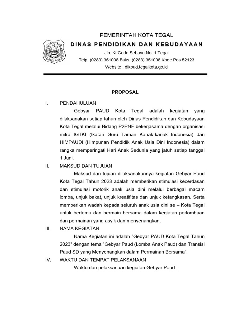 Contoh Proposal Gebyar Paud 2023 | PDF