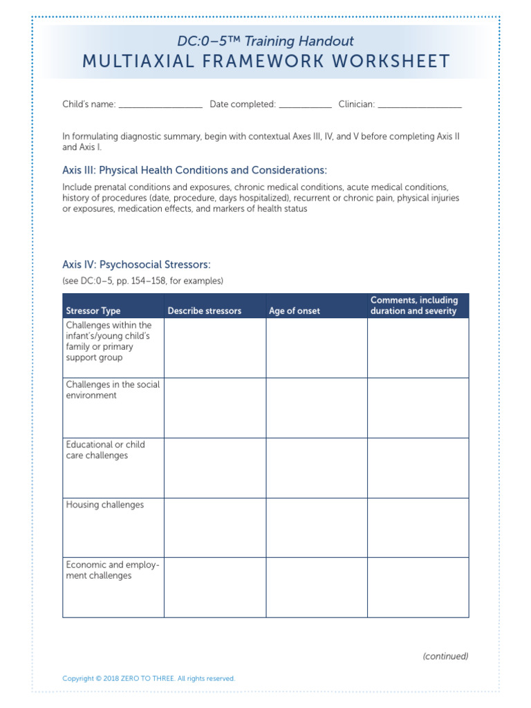 DC:0-5 Multiaxial-Framework-Worksheet | PDF | Caregiver | Infants