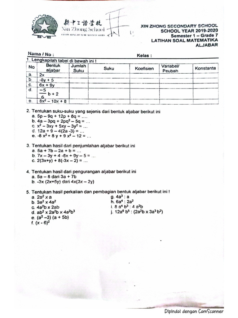 Mat 7 - Aljabar N SPLV | PDF