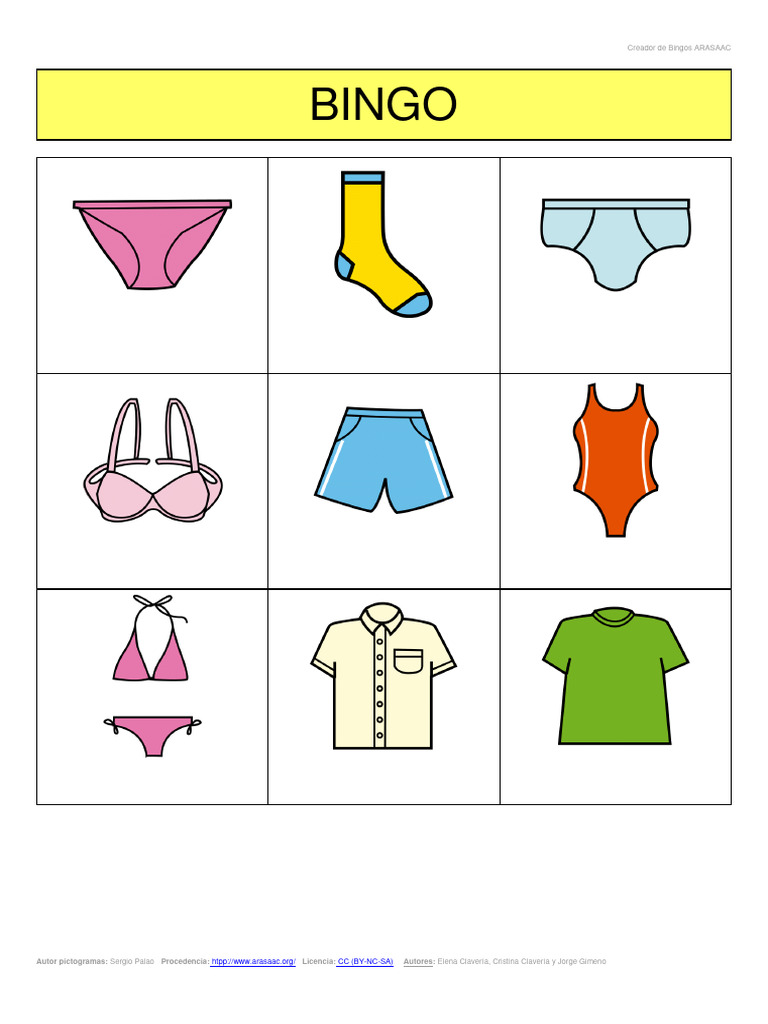 Bingo 3X3 Ropa Verano | PDF