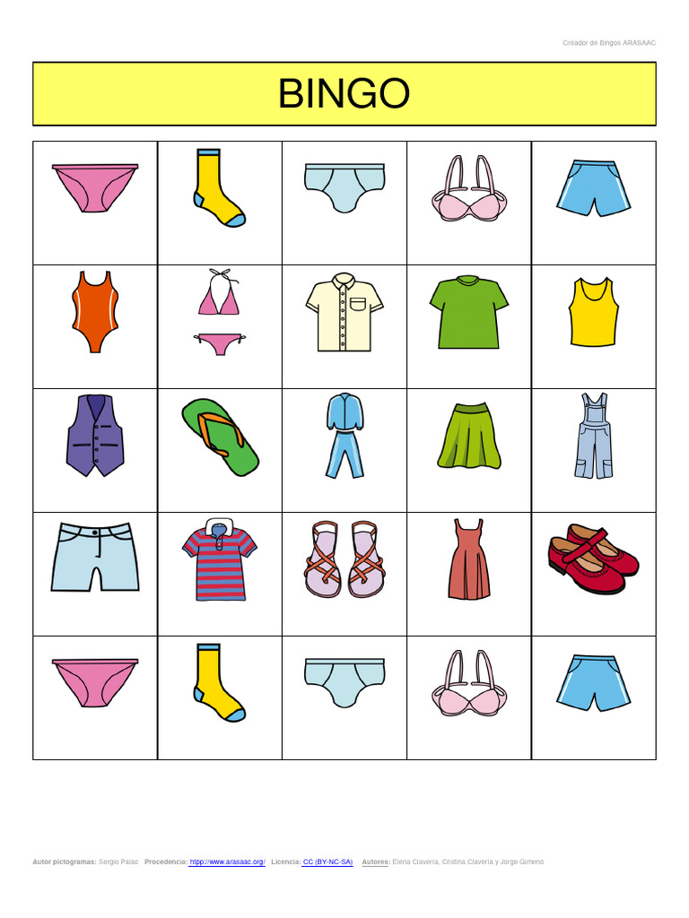 Bingo 5X5 Ropa Verano | PDF
