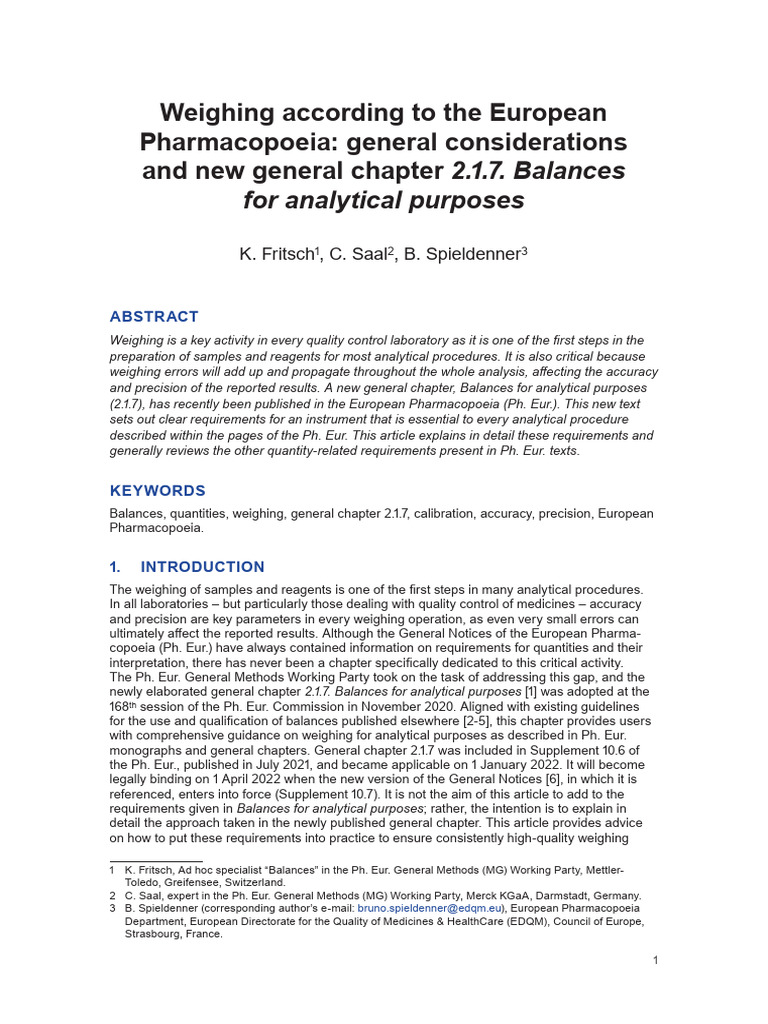 EP 2.1.7 Balances For Analytical Purpose | PDF | Accuracy And Precision ...
