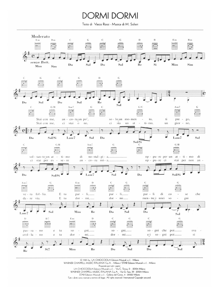 Vasco Rossi - Dormi Dormi (Spartito) | PDF